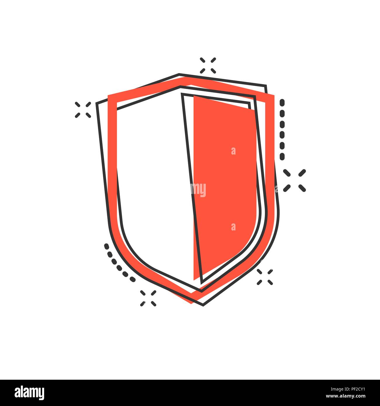 Vector cartoon shield protect icon in comic style. Defence sign ...