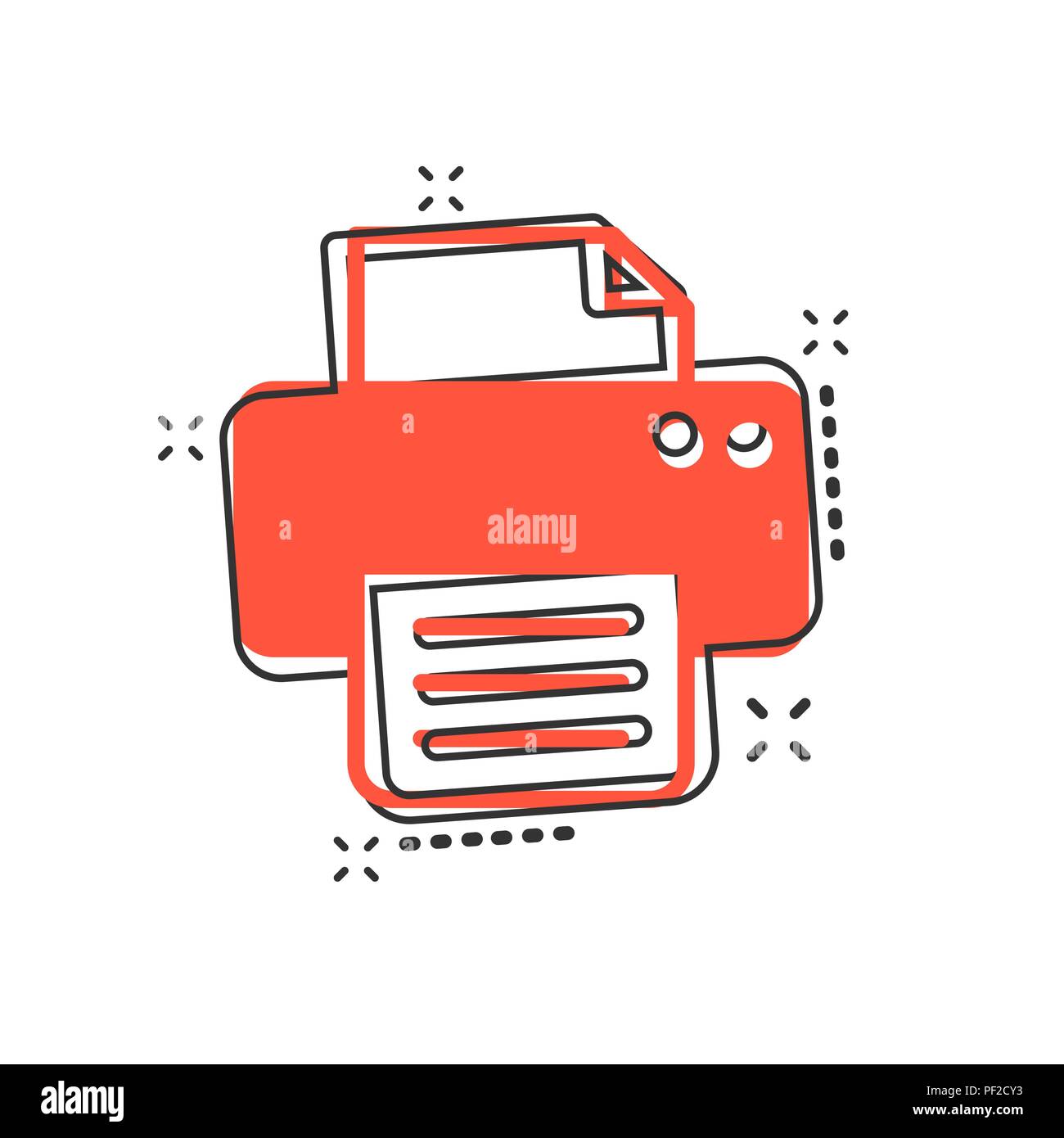 Vector cartoon printer icon in comic style. Document printing sign ...