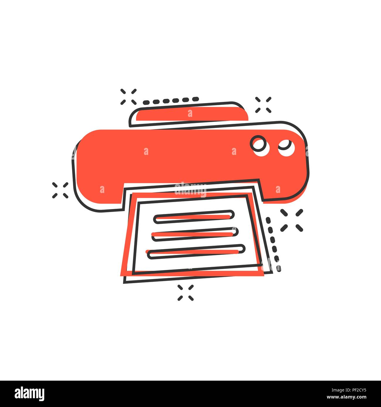 Vector cartoon printer icon in comic style. Document printing sign ...