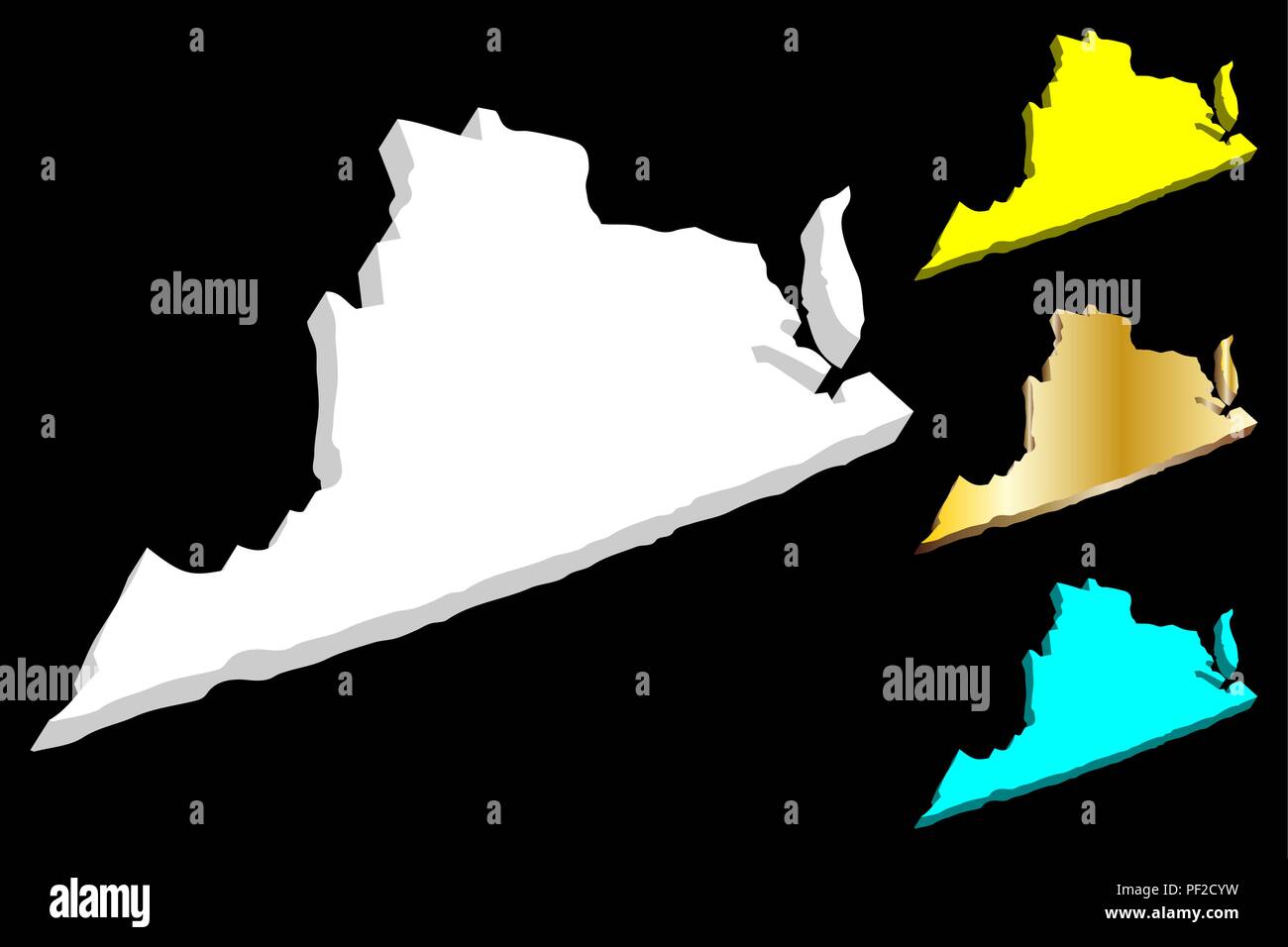 3D map of Virginia (United States of America, Commonwealth of Virginia ...