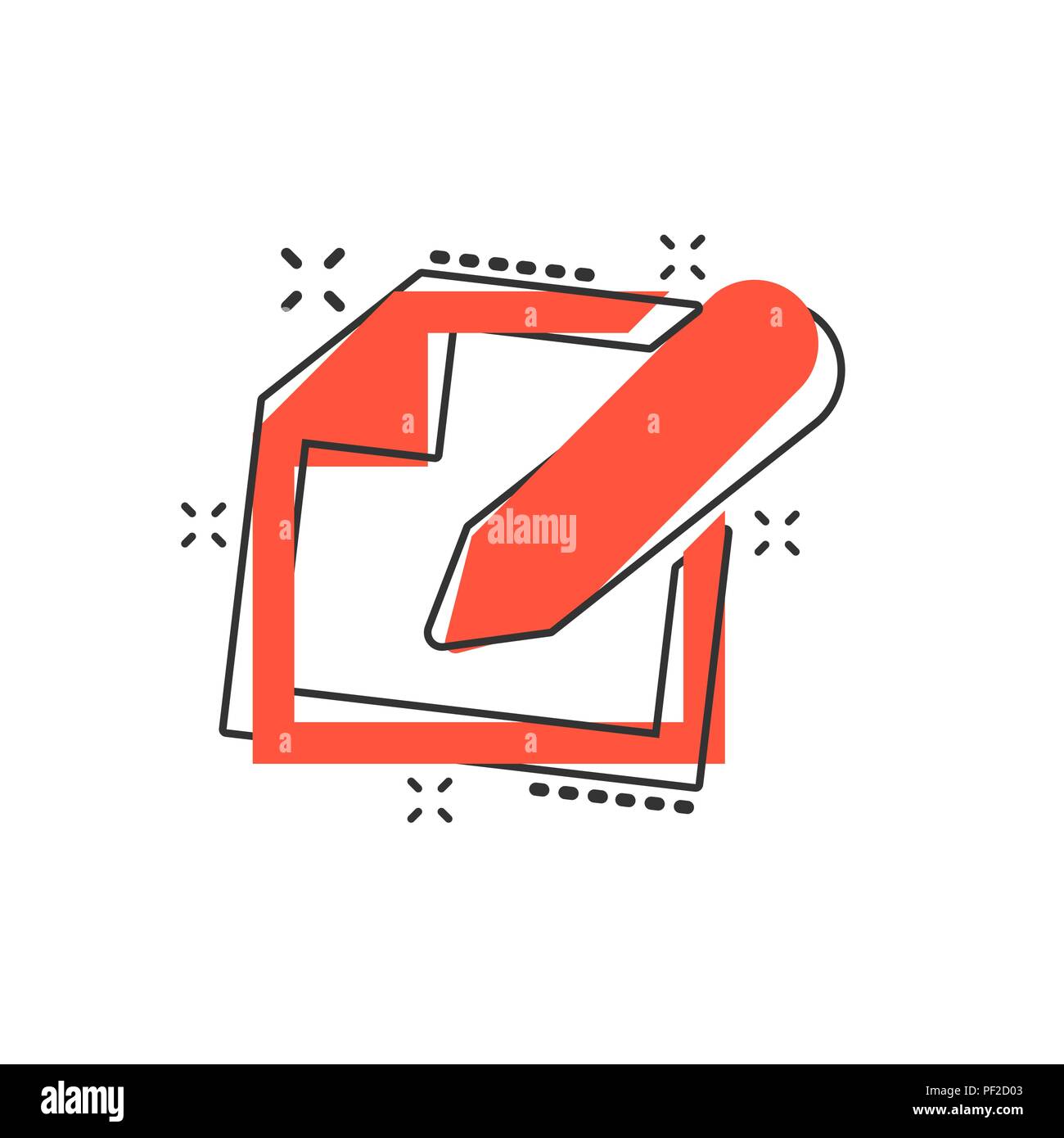 Vector cartoon notepad edit document with pencil icon in comic style ...