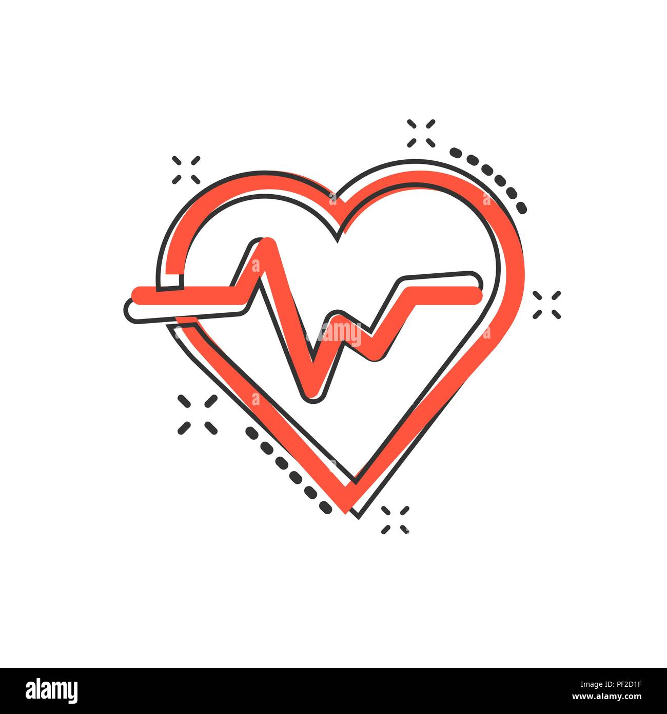 Vector cartoon heartbeat line with heart icon in comic style. Heartbeat ...