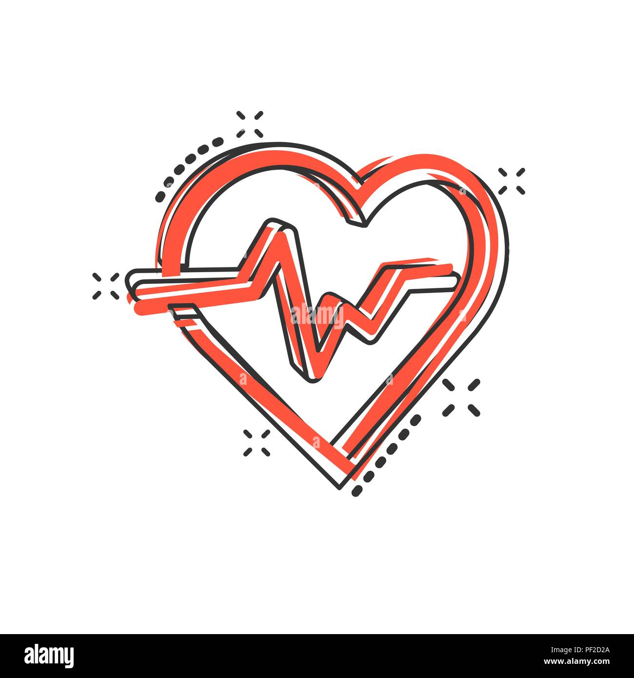 Vector cartoon heartbeat line with heart icon in comic style. Heartbeat ...