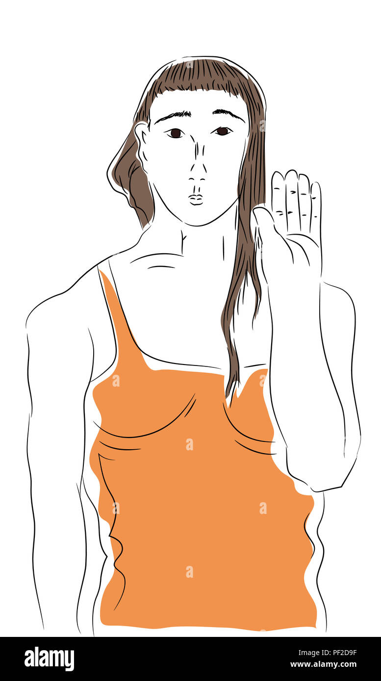 Upset woman wave goodbye. Unhappy woman says goodbye. illustration of ...