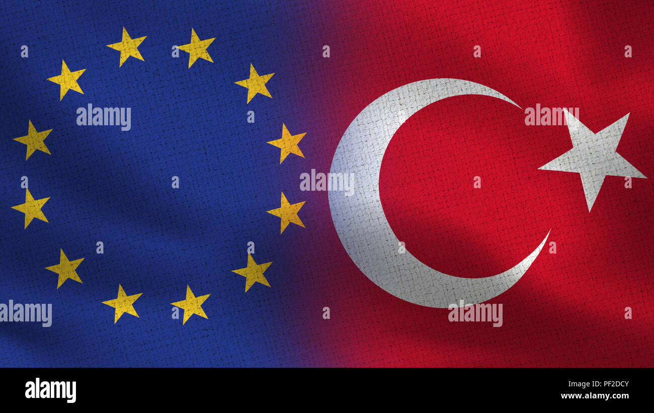 EU and Turkey Realistic Half Flags Together - European Union Turkish ...