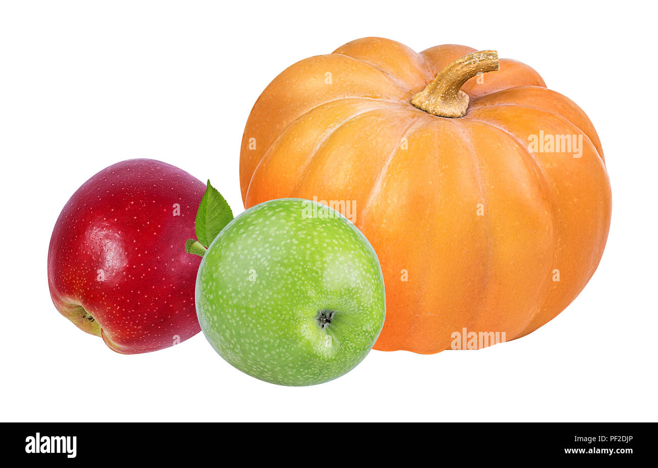 Pumpkins and apple isolated on white background Stock Photo - Alamy