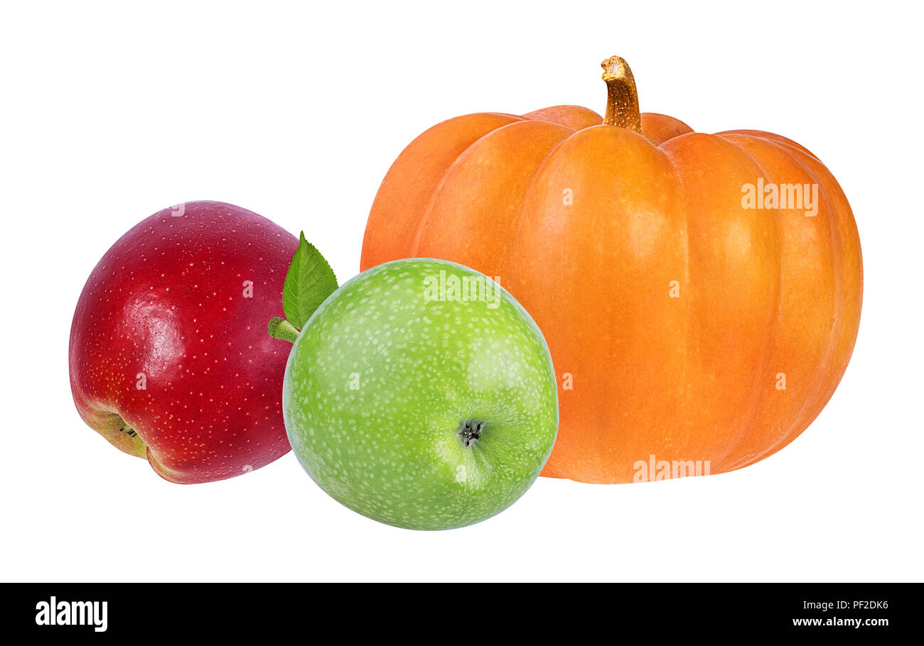 Pumpkins and apple isolated on white background Stock Photo - Alamy