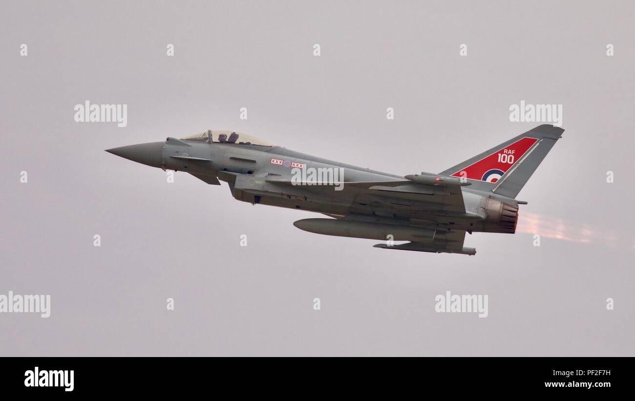 RAF Eurofighter Typhoon FGR4 with the RAF100 Logo on the tail celebrating the centenary of the ...