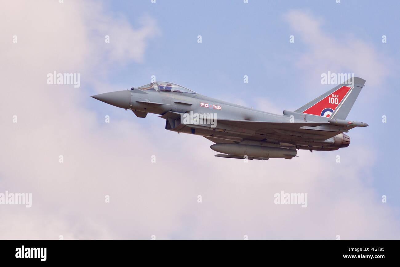 RAF Eurofighter Typhoon FGR4 with the RAF100 Logo on the tail celebrating the centenary of the ...