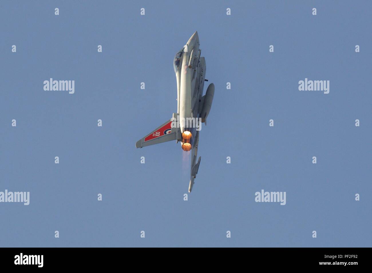 RAF Typhoon fighter jet in a steep vertical climb at the 2018 Royal ...