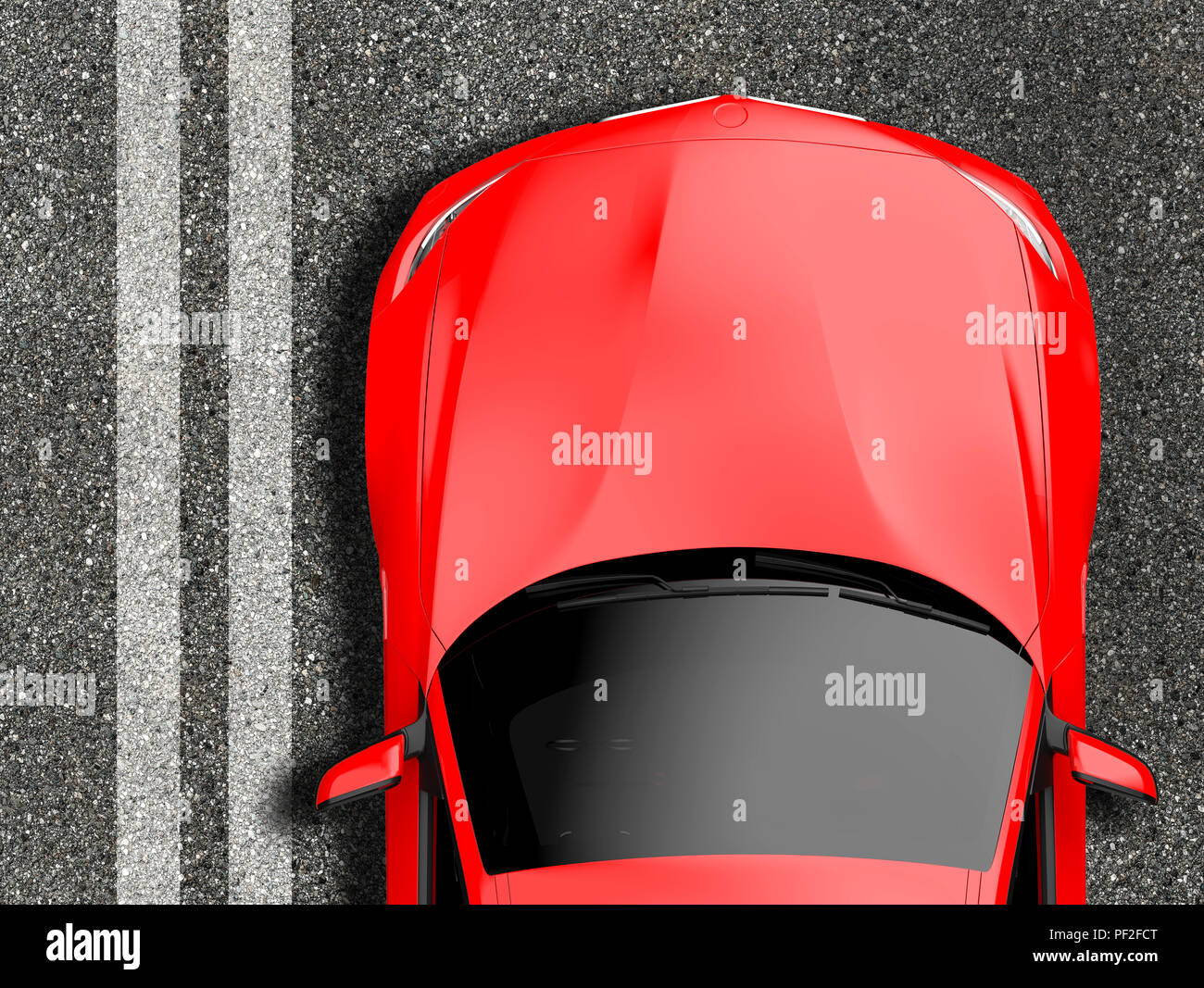 Top of a modern generic brandless car on the road background: 3D ...