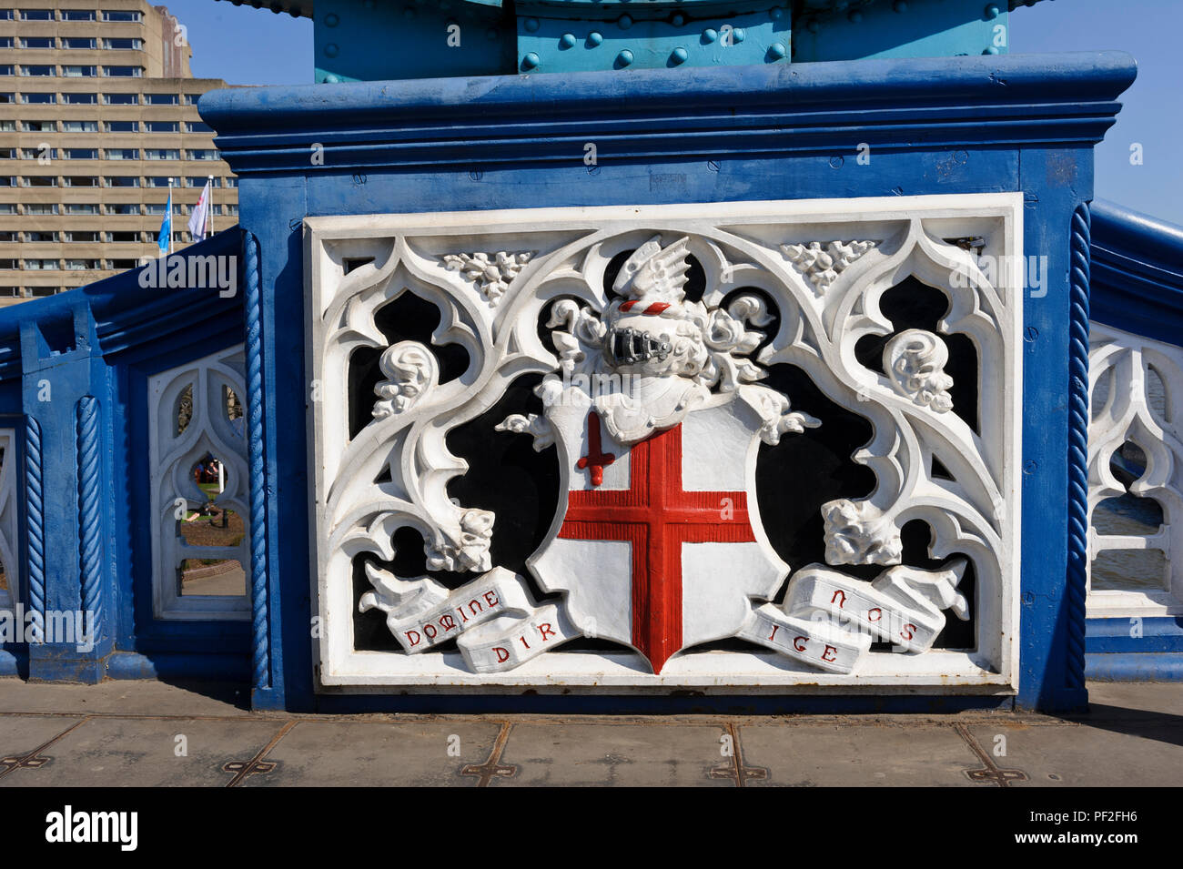A decorative shield design as part of the structure of Tower bridge ...