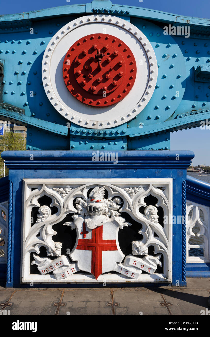 A decorative shield design as part of the structure of Tower bridge ...