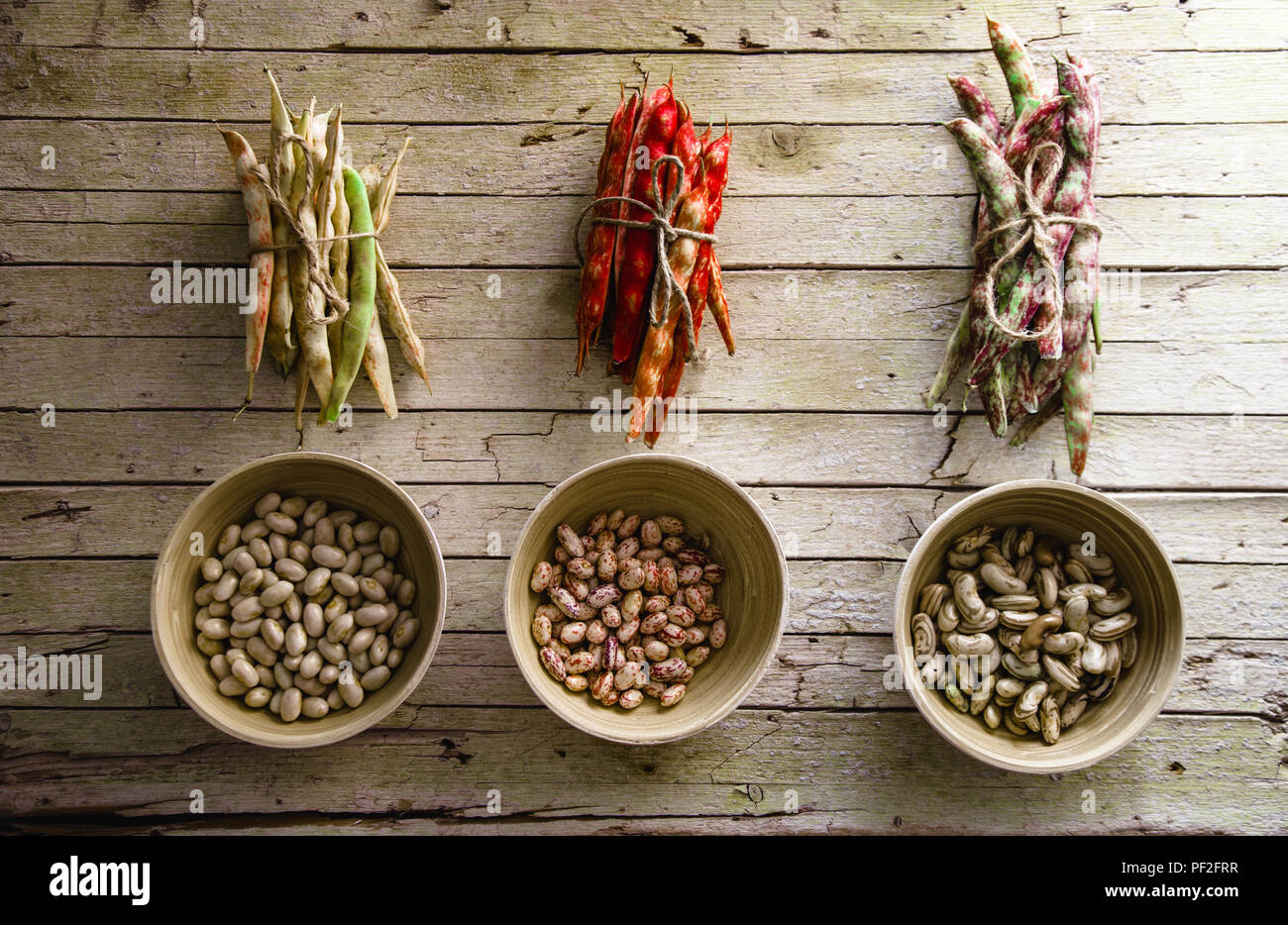 Healthy vegetarian food. Collection of beans. Freshly harvested beans ...