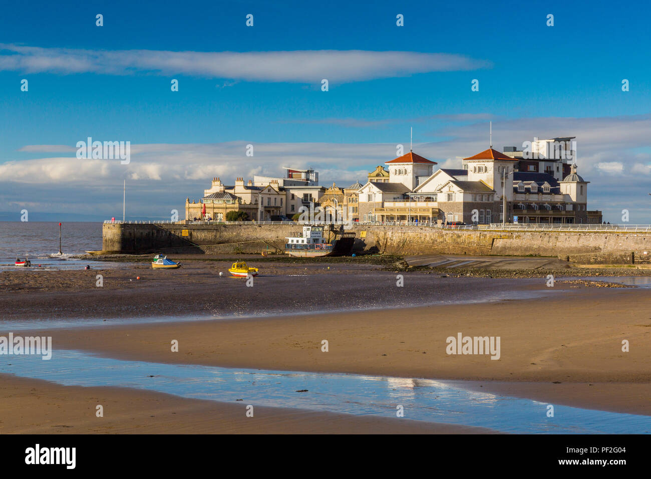 Knightstone Island and a deserted beach in winter at Weston-super-Mare ...