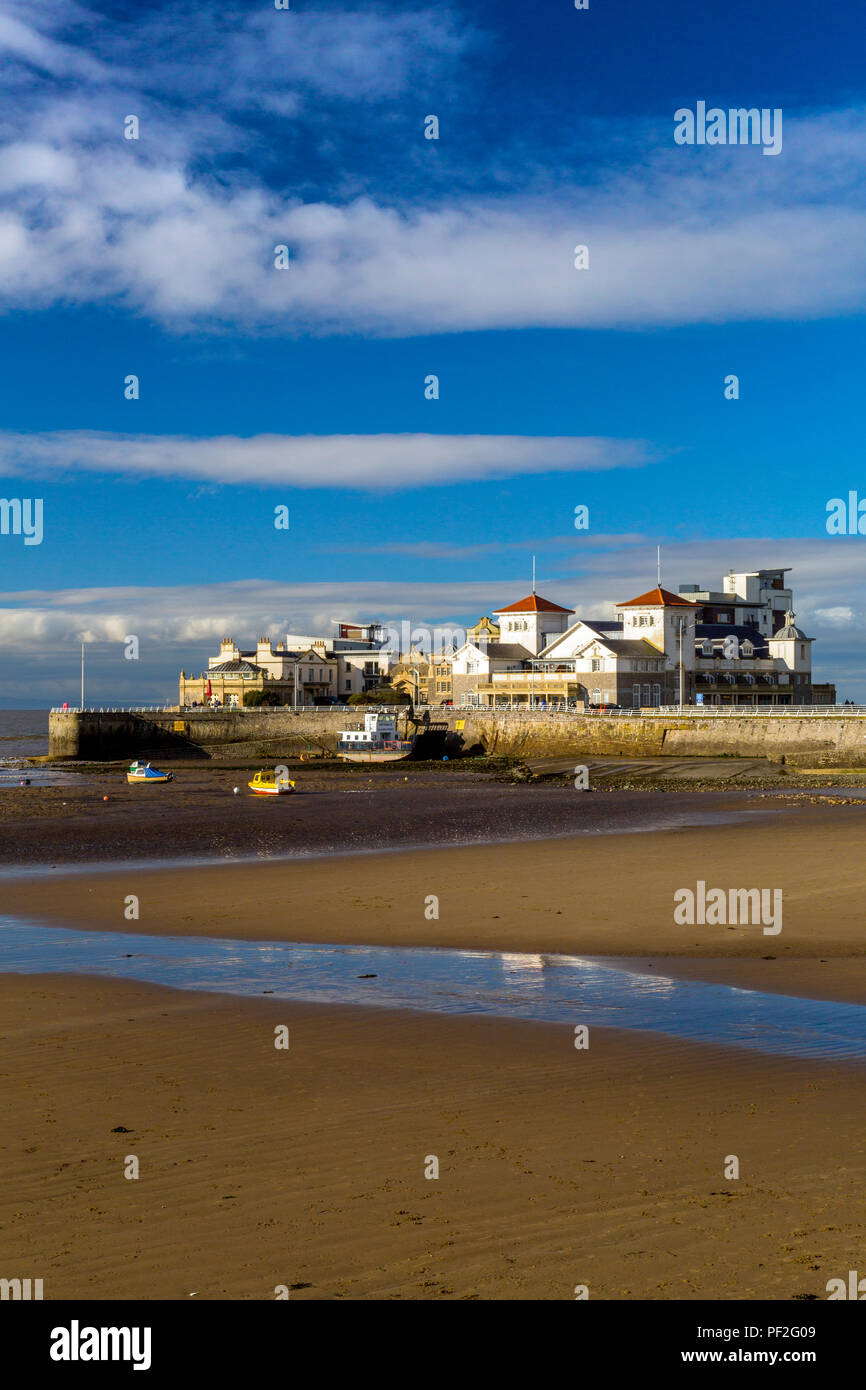 Knightstone Island and a deserted beach in winter at Weston-super-Mare ...