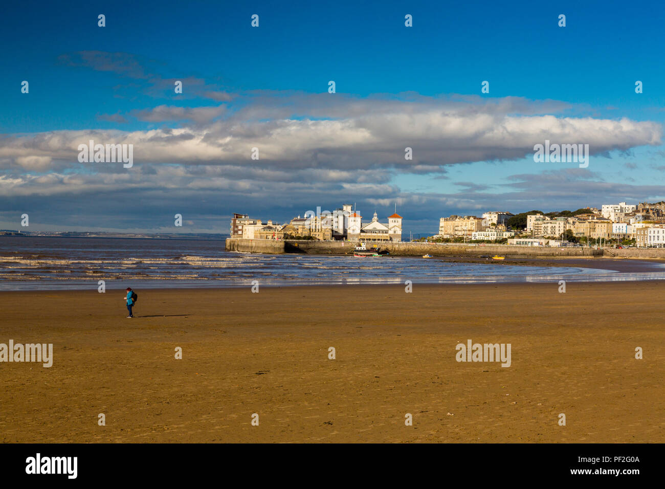 Knightstone Island and an almost deserted beach in winter at Weston ...
