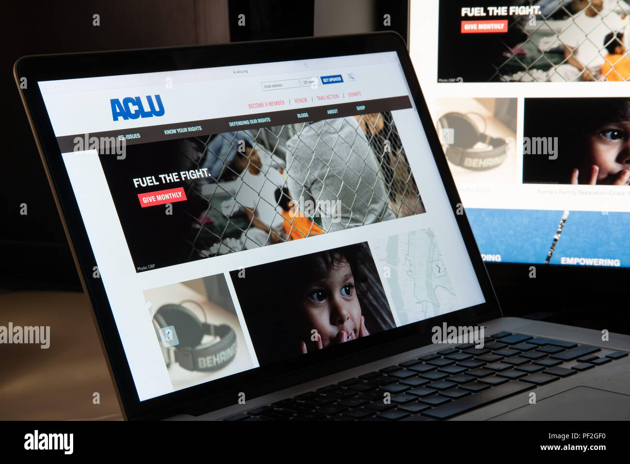 Milan, Italy - August 15, 2018: ACLU NGO website homepage. ACLU logo ...