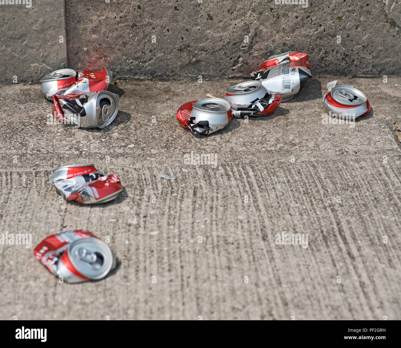 Waste management concept. Coastal pollution. Garbage on concrete ...