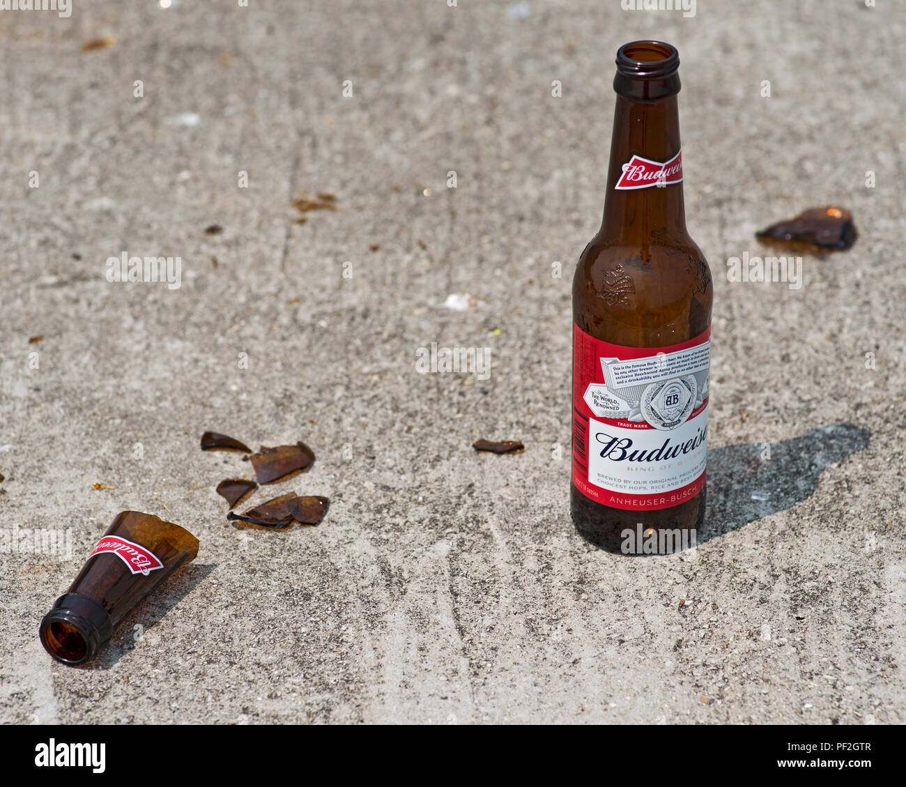 Waste management concept. Coastal pollution. Garbage on concrete ...