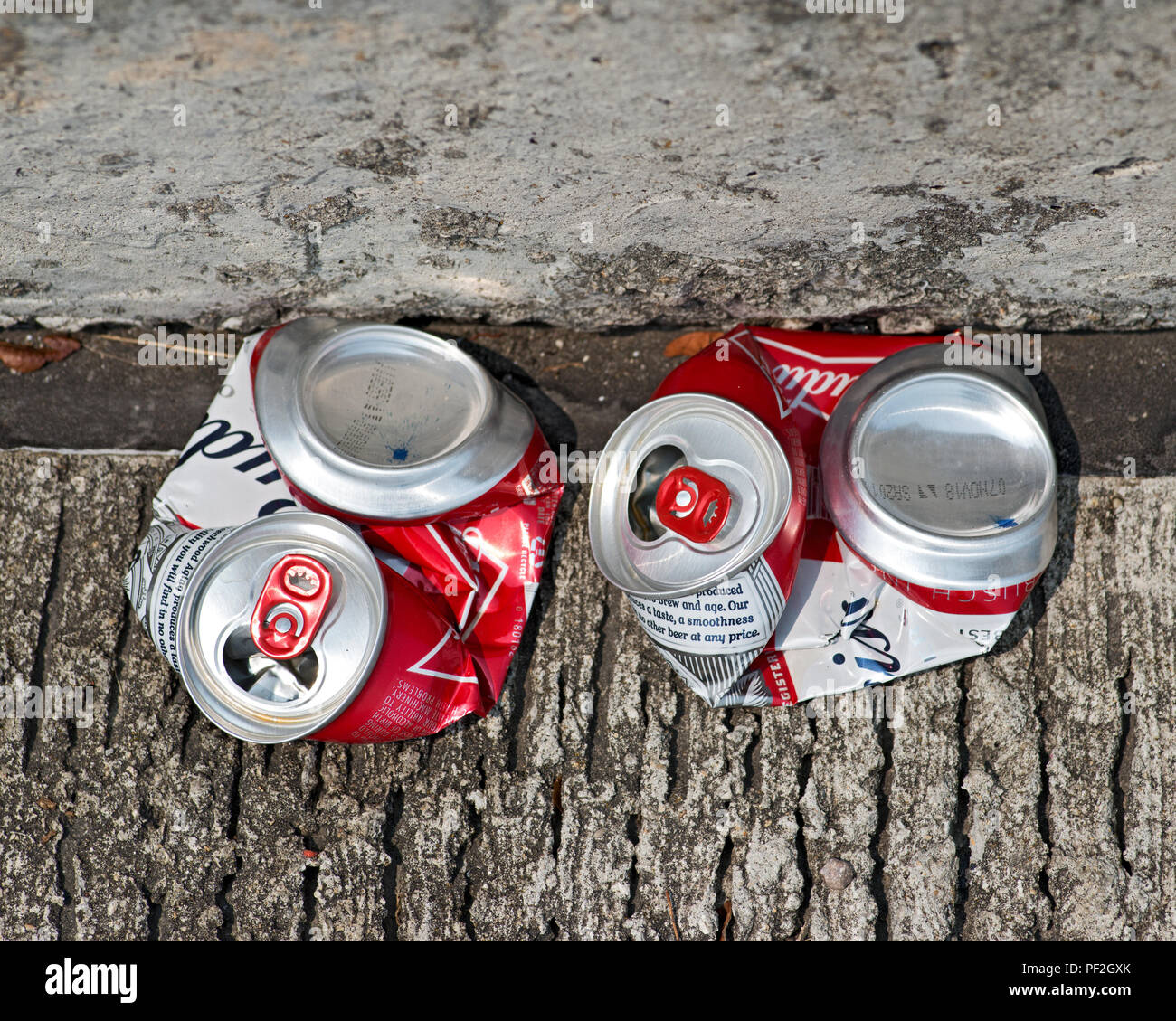 Waste management concept. Coastal pollution. Garbage on concrete ...