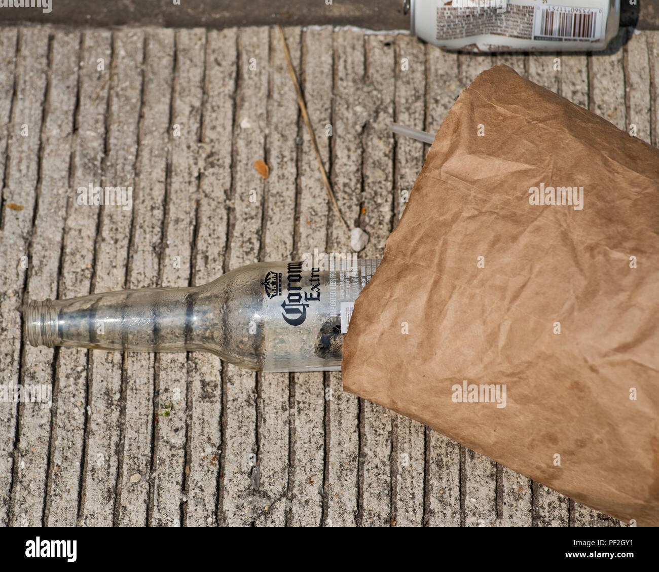 Waste management concept. Coastal pollution. Garbage on concrete ...