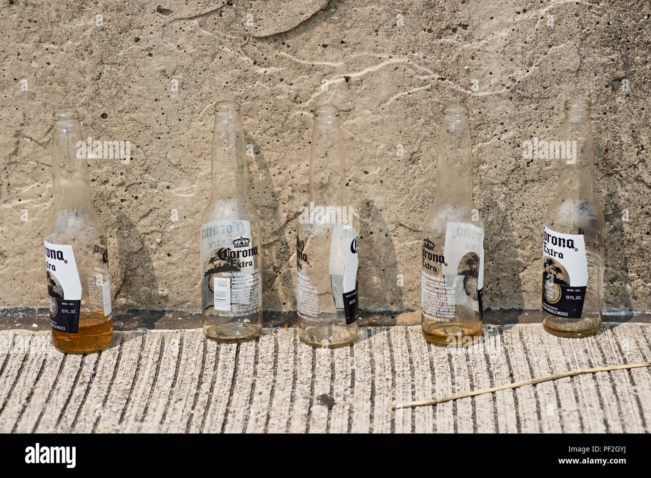 Waste management concept. Coastal pollution. Garbage on concrete ...