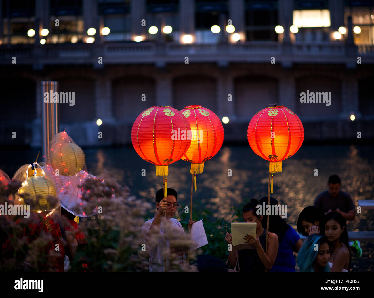 Chinese valentine's day lantern festival, riverwalk Chicago Stock Photo ...