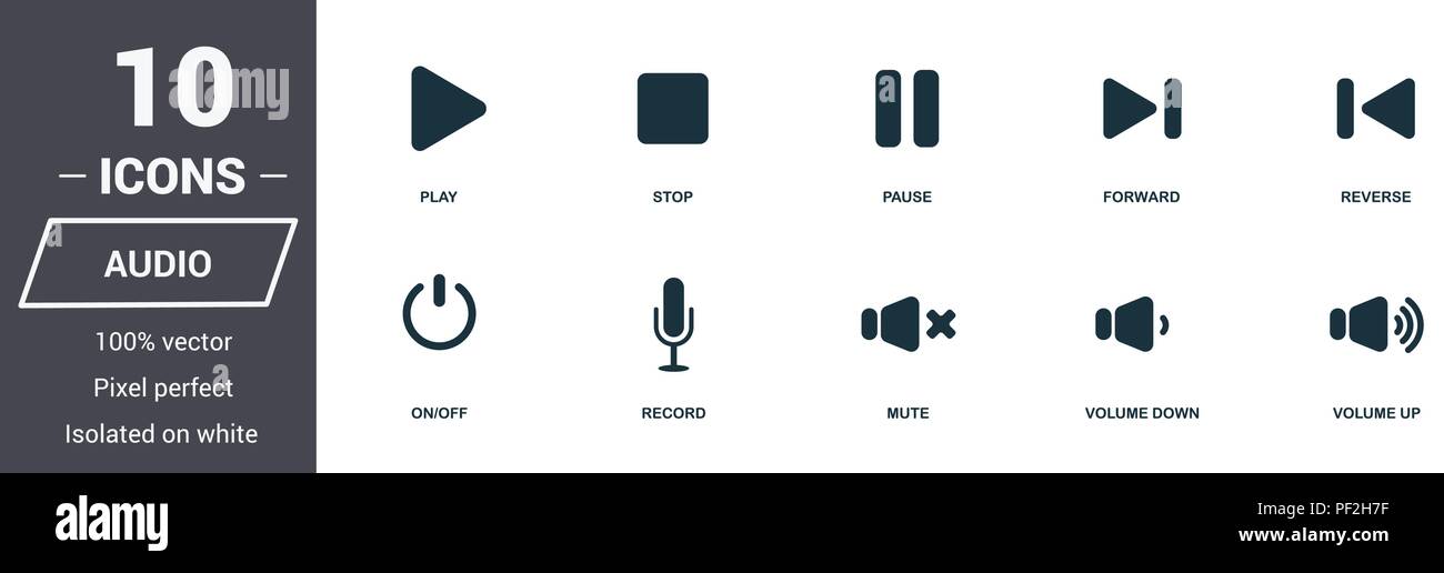 Audio controls icons set. Premium quality symbol collection. Audio ...