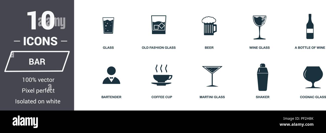 Bar icons set. Premium quality symbol collection. Bar icon set simple ...