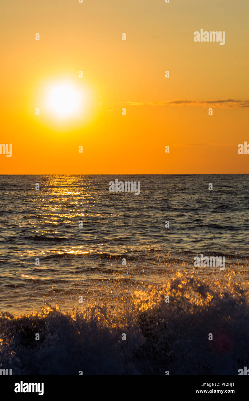 Summer sea sunset, the sun, waves and clouds, beautiful dramatic ...
