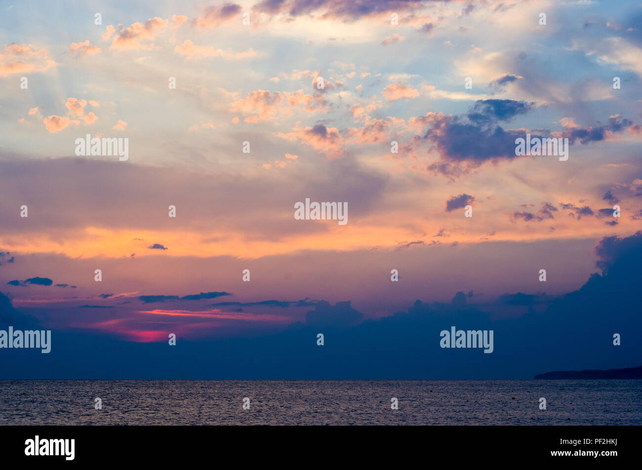 Summer sea sunset, the sun, waves and clouds, beautiful dramatic ...