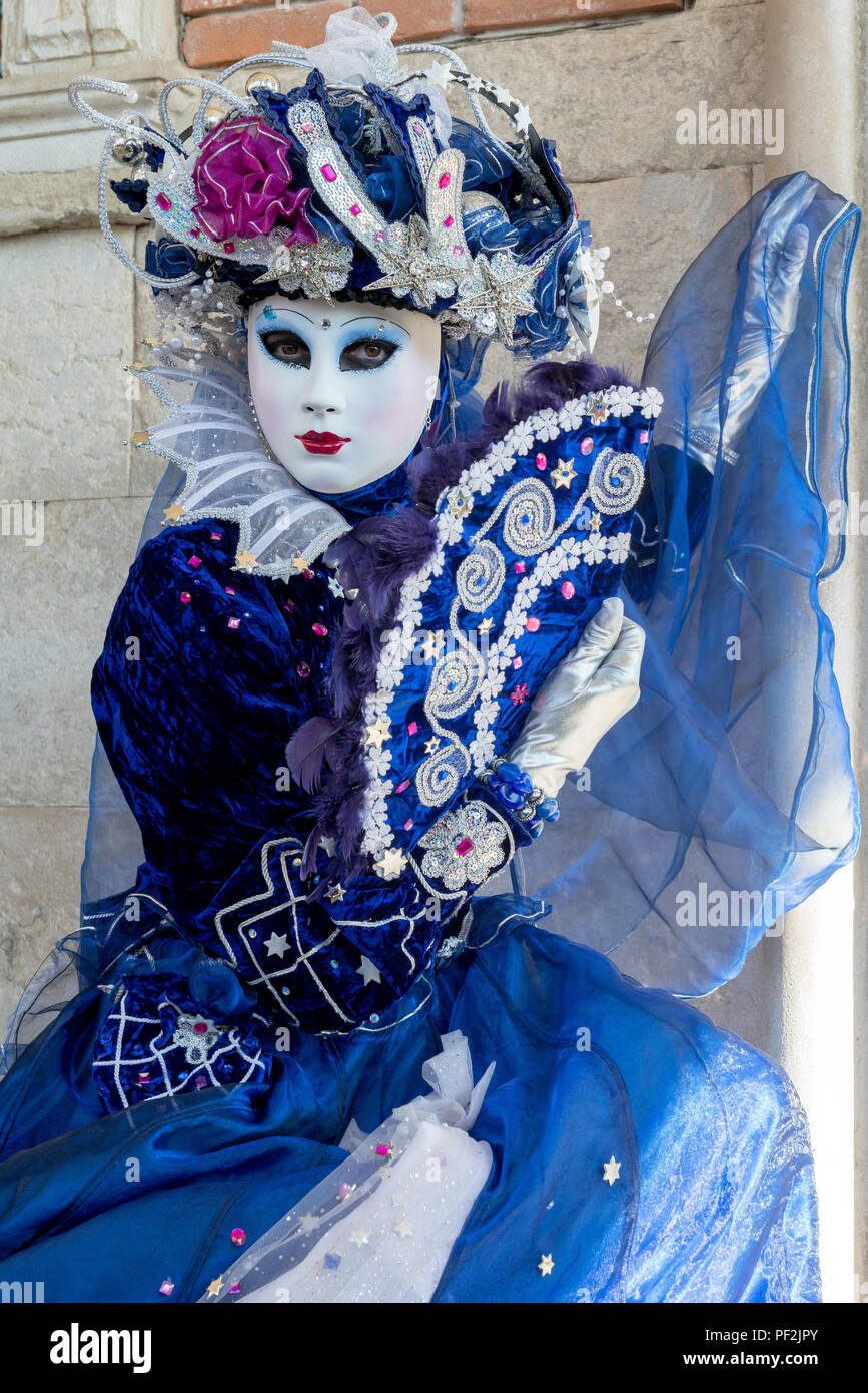 Reveller In Traditional Elaborate Mask And Costume At Venice Carnival ...