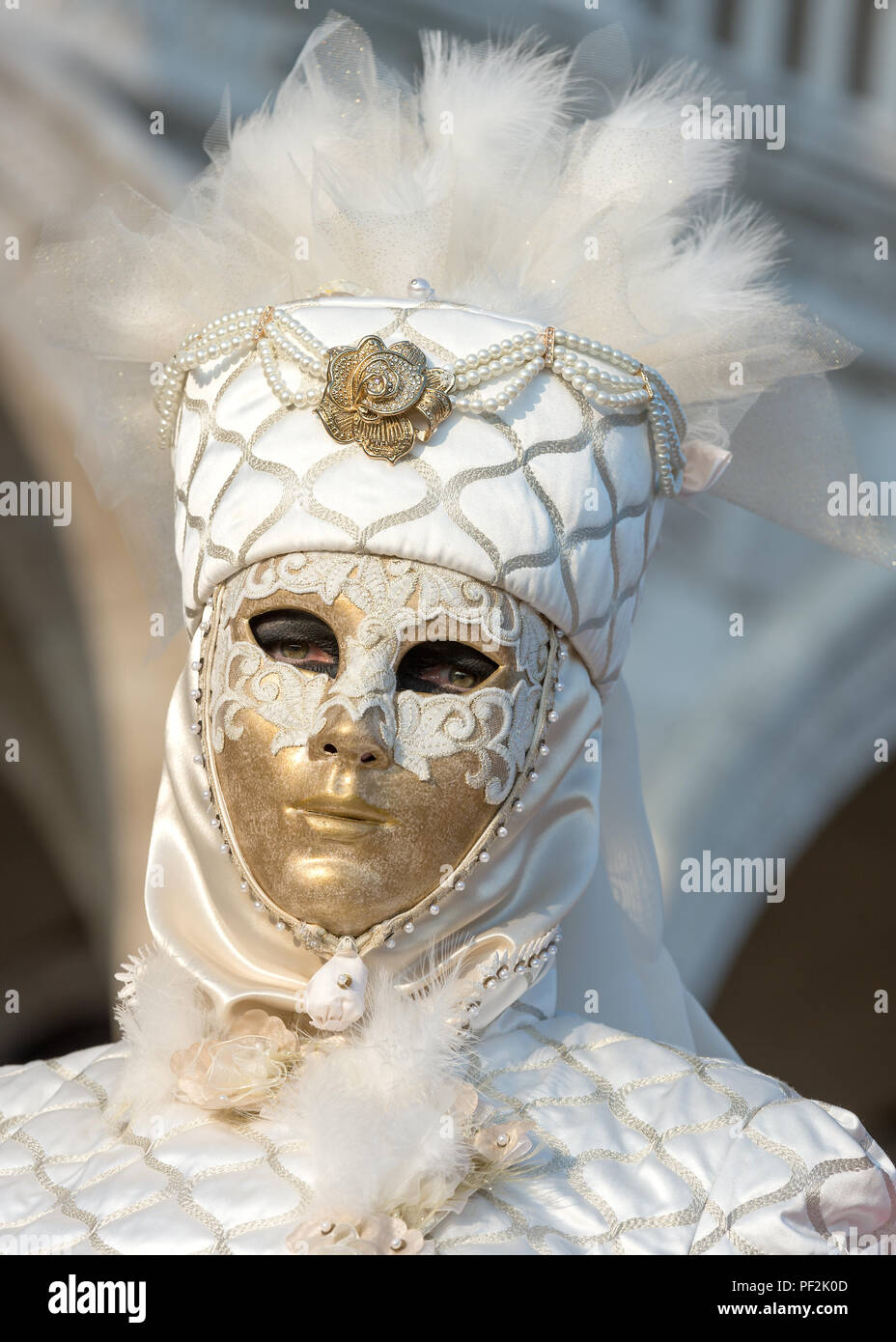 Reveller In Traditional Elaborate Mask And Costume At Venice Carnival ...