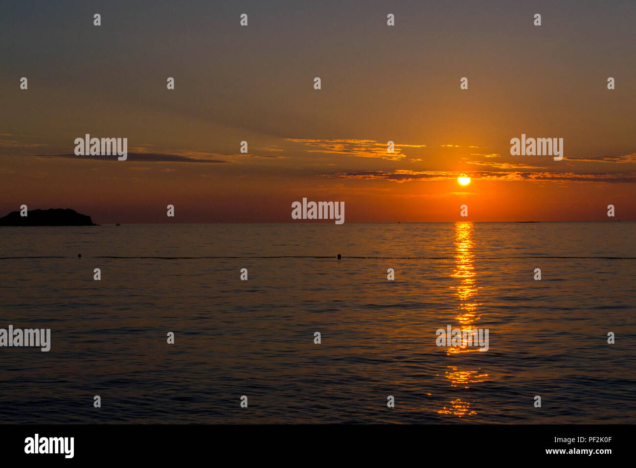 Sunset or Sundown on Sea. Bright sun on sky. Sunrises Orange beach ...