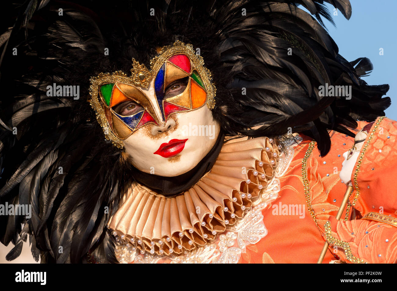 Reveller In Traditional Elaborate Mask And Costume At Venice Carnival ...
