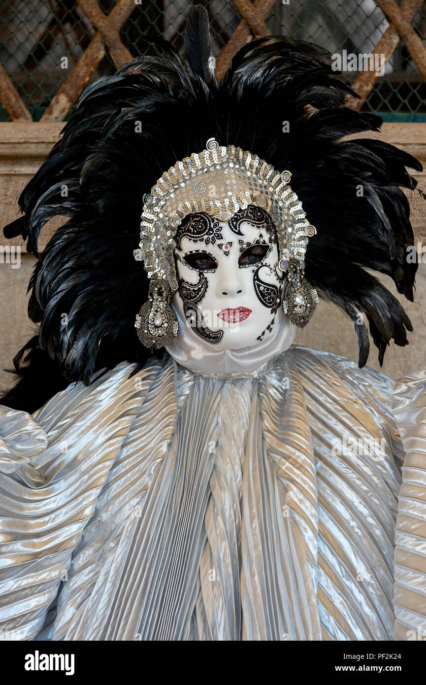 Reveller In Traditional Elaborate Mask And Costume At Venice Carnival ...