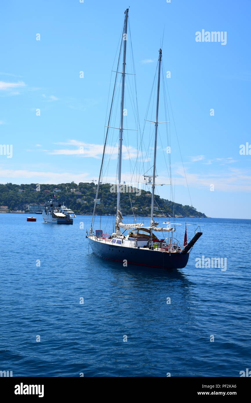The harbor and waterfront of the village of Villefranche-Sur-Mer on the ...