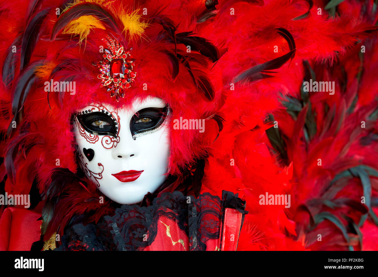 Reveller In Traditional Elaborate Mask And Costume At Venice Carnival ...