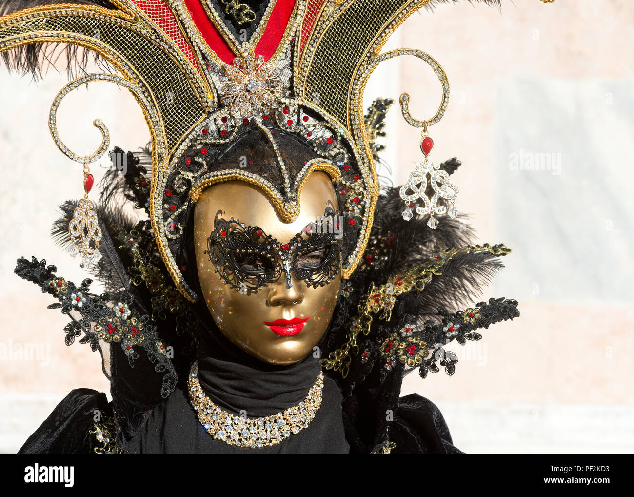Reveller In Traditional Elaborate Mask And Costume At Venice Carnival ...