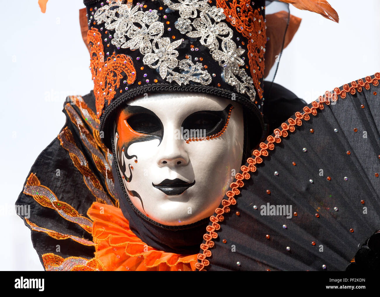 Reveller In Traditional Elaborate Mask And Costume At Venice Carnival ...