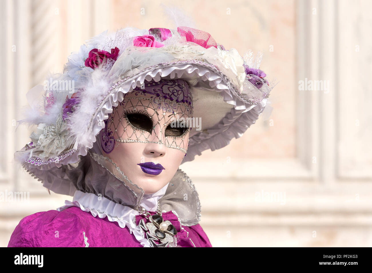 Reveller In Traditional Elaborate Mask And Costume At Venice Carnival (Carnevale di Venezia ...