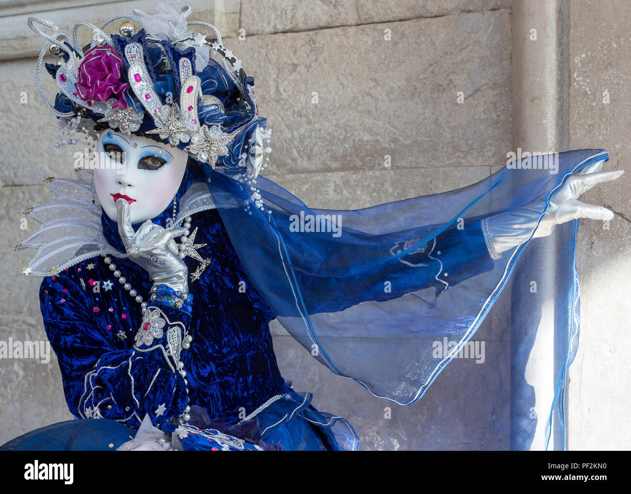 Reveller In Traditional Elaborate Mask And Costume At Venice Carnival ...