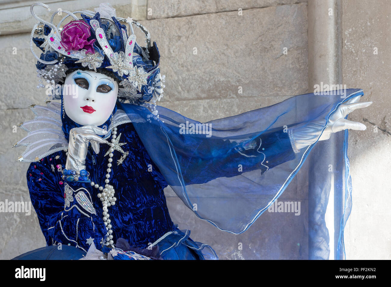 Reveller In Traditional Elaborate Mask And Costume At Venice Carnival ...