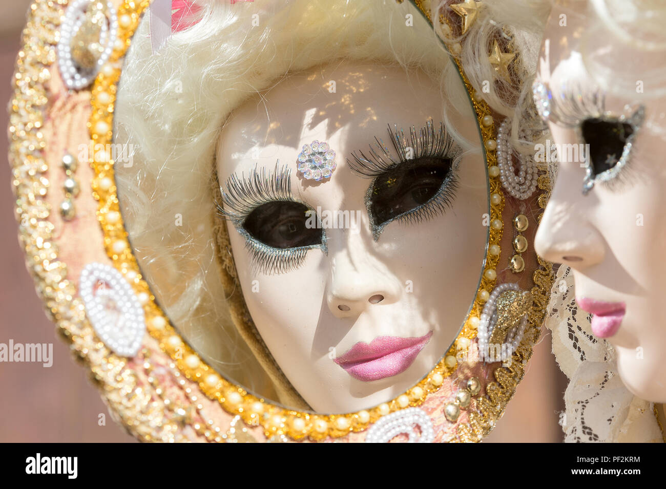 Reveller In Traditional Elaborate Mask And Costume At Venice Carnival ...