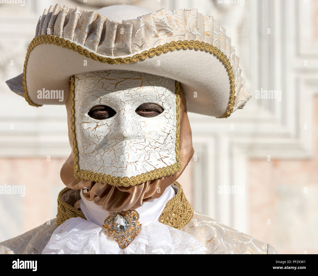 Reveller In Traditional Elaborate Mask And Costume At Venice Carnival ...
