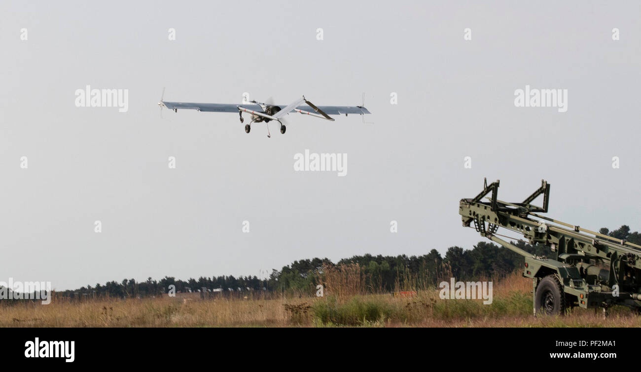 An RQ-7B Shadow unmanned aircraft launches from a catapult to conduct ...