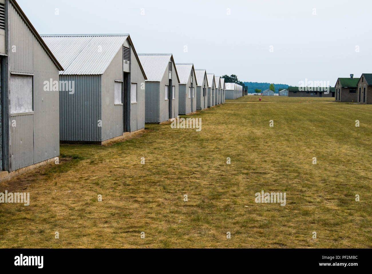A series of temprary barracks buildings used for the first night of ...