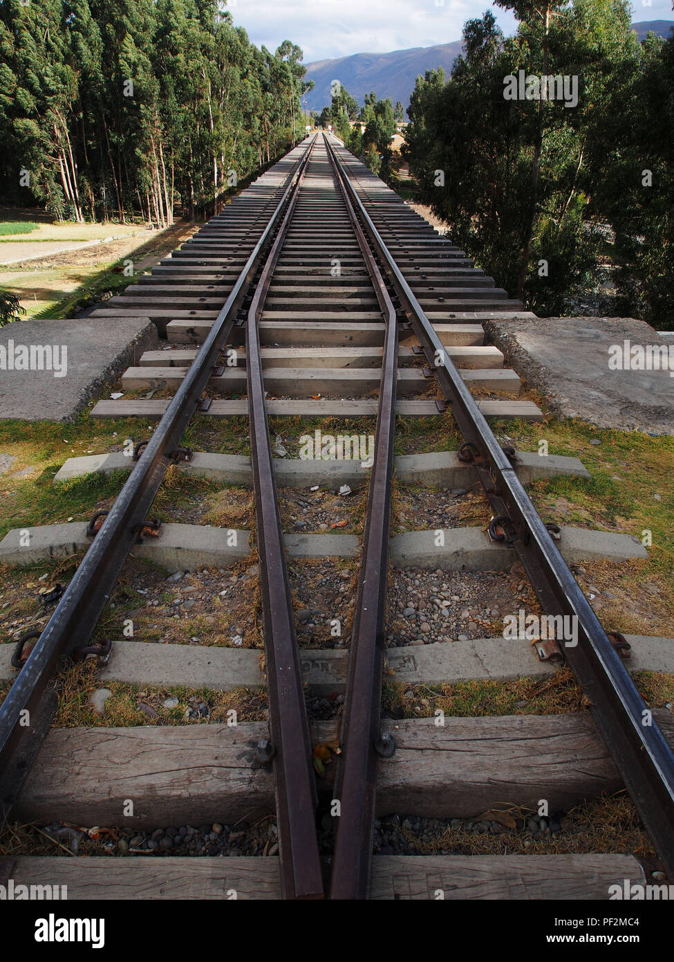 Railway of the historic "Tren Macho" (Macho Train) at the Huancan ...