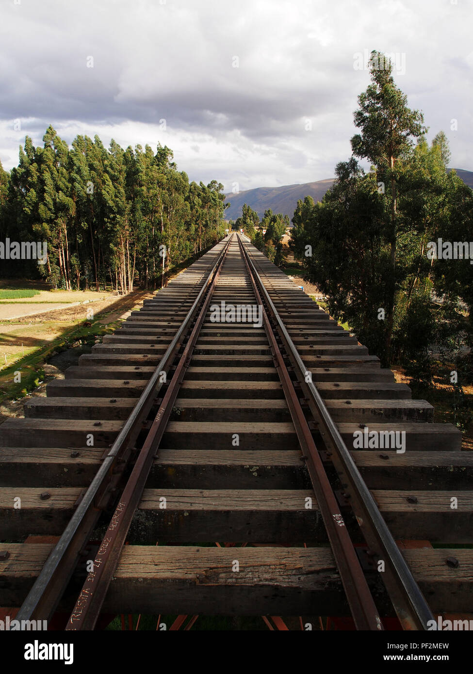 Railway of the historic "Tren Macho" (Macho Train) at the Huancan ...